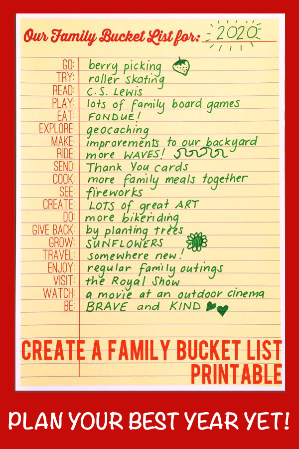 Create A Family Bucket List Free Printable Childhood 101