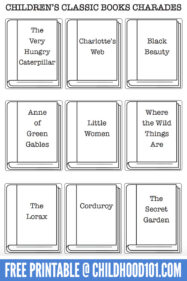 Classic Children's Book Charades Cards | Free Printable for Family Fun